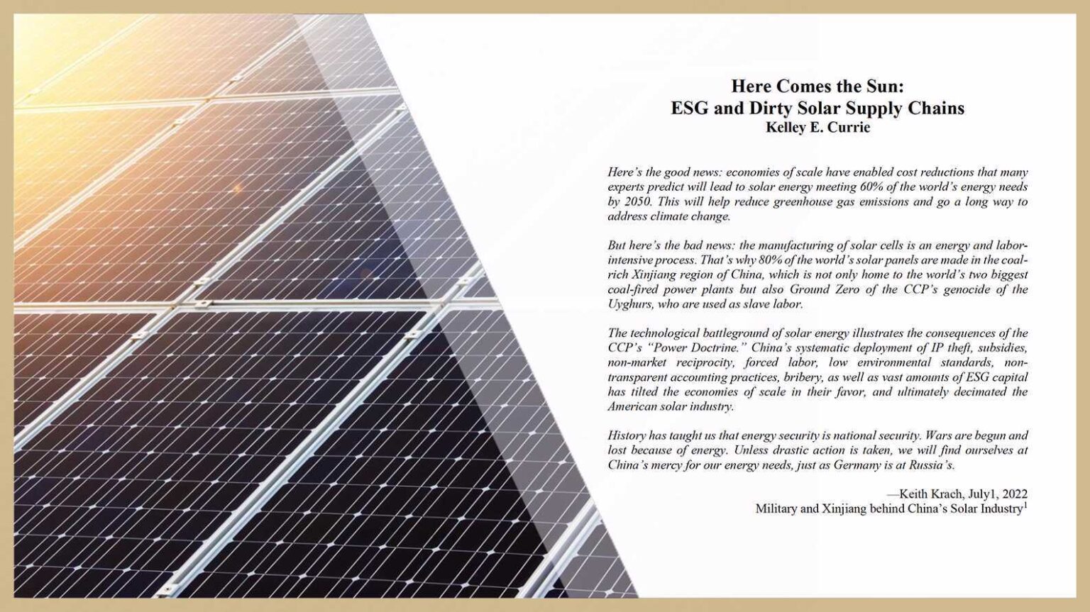 Here Comes the Sun: ESG and Dirty Solar Supply Chains - Tech Diplomacy